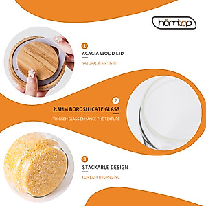 Homtop Glass Storage Containers Set of 4, 15 FL OZ High Borosilicate Glass Jars Kitchen Food Canisters with Acacia Wood Lids for Coffee Beans/Sugar/Tea/Nuts