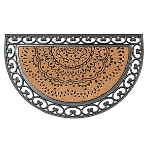 A1 Home Collections A1HOME200131 Heavy Duty Welcome Doormat A1HC Natural Coir & Rubber Round Door Mat, 30" X 48", Half Circle Paisley Black