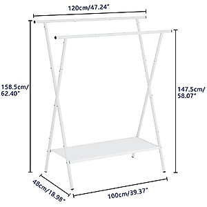 Laiensia Double Rods Clothing Racks, Portable Clothing Hanging Garment Rack with Bottom Oxford Cloth Shelves, White