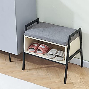 4HOMART Stackable Entryway Shoes Bench Seat Rack Wood Shoe Cabinet with Storage for Hallway Modern Shoe Stool Small Space Door with Free Cushion Changing Shoes Utility Storage Rack Shelve