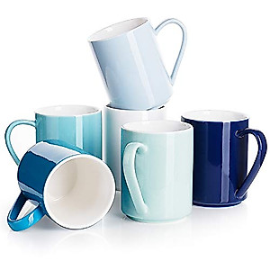 Sweese Coffee Mugs, Porcelain Coffee Mugs Set of 6-11 Ounce Coffee Cups Ceramic for Coffee, Tea, Cocoa and Mulled Drinks - Multicolor, Cool Assorted Colors, 603.003