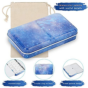 PEVART Empty Watercolor Palette, Metal Empty Watercolor Tin Palette Paint Case with Fold Out Palette with 50 Empty Half Pans for DIY Painting Tray Palette Kit, Travel Palette and Plein Air Painting