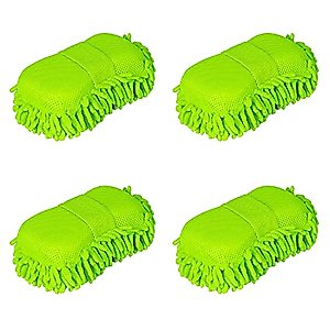 4 Pack Car Wash Mitt, BELPAIR Microfiber Sponge Cleaning Mitten for Window Cleaner, Non Scratch Sponges Auto Supplies Duster Kit Premium Washing Scrub Foam for Care Tools Foaming Cleaner (Green)