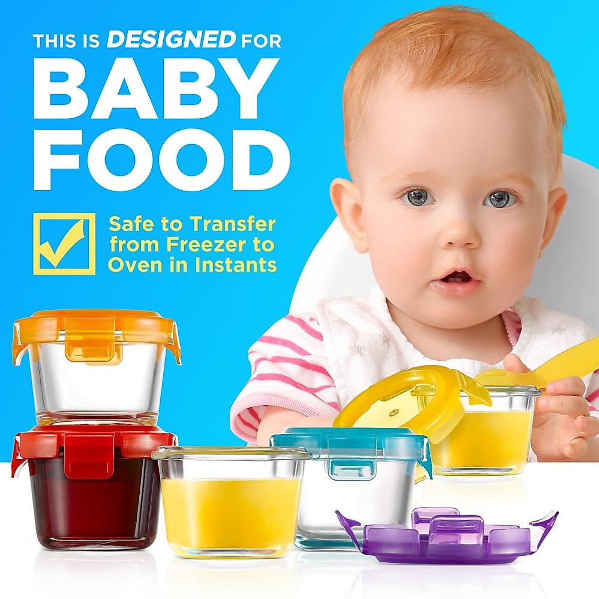 NutriChef 12 Piece Glass Food Storage Container – 4.48 oz Round Airtight Stackable Containers with Locking Lids for Baby Food, Snacks, Fruits, and Meal Prep - Oven & Freezer Safe