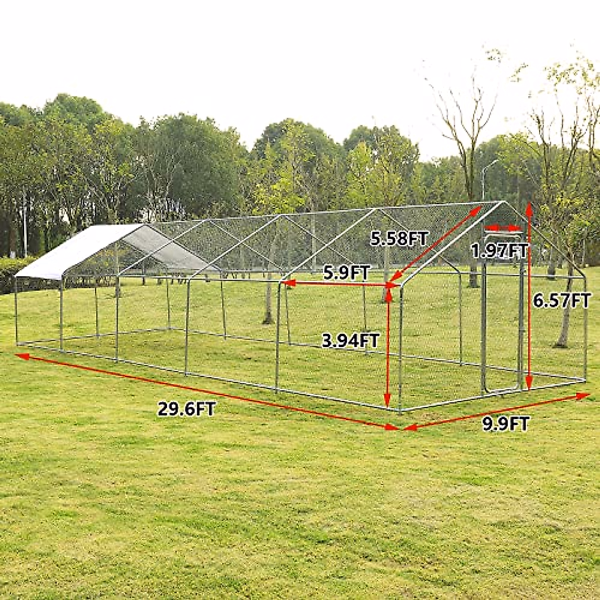 LEISU Outdoor Large Chicken Run Walk-in Chicken Coop with Waterproof Cover Chicken Playpen Metal Hen Cage Duck Cage Enclosure Rabbit Nest Fence Chicken Cages for Backyard Farm