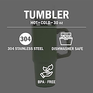 Envie 30 oz Tumbler Mug with Lid and Straw, Reusable Insulated Mug with Handle, Stainless Steel Tumbler for Iced & Hot Beverages, Sage Green