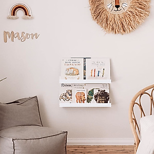 COMAX Kids Floating Book Shelves for Wall Nursery, Hanging Book Shelf Wall Mount Bookshelf Organizer for Kids Room Toddler Baby Bedroom, Small White Floating Shelves Kids Bookshelf Reading Nook