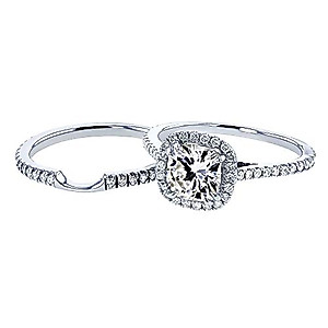 Kobelli Moissanite and Lab Grown Diamond Halo Bridal Rings Set 1 1/2 CTW in 14k White Gold (GH/VS, DEF/VS), 7