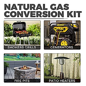 710-0003 Natural Gas Conversion Kit, Hose and Regulator, 10 Feet 1/2 Inch ID Natural Gas Hose with Quick Connect Fittings Compatible with Kitchen-aid, Convert Propane to Natural Gas