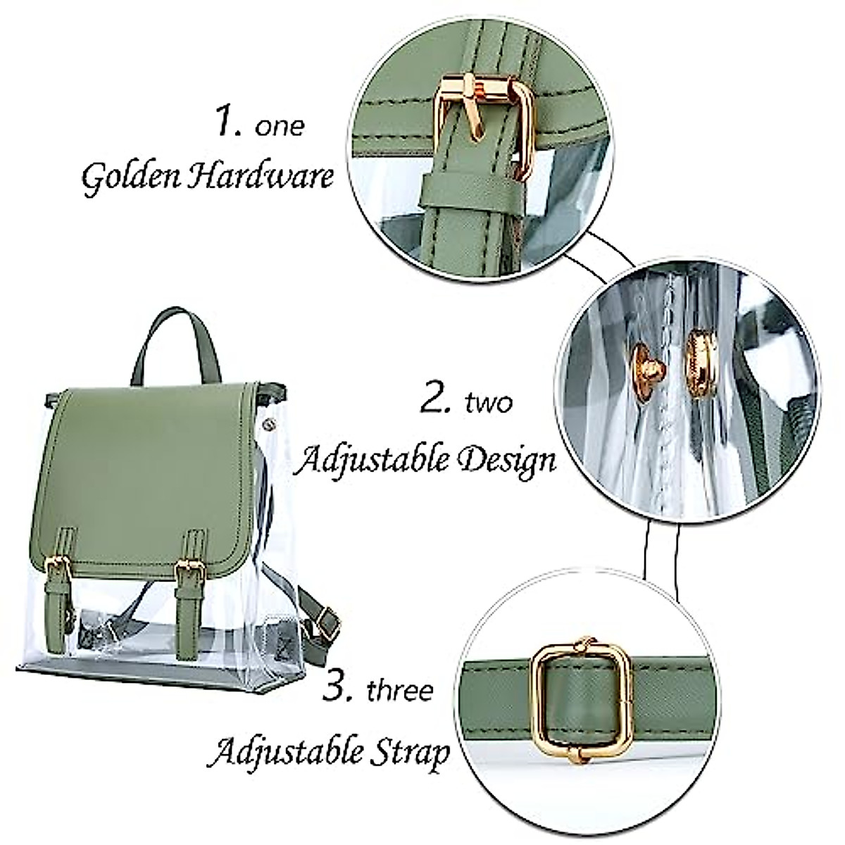 KKXIU Girls Fashion Clear Backpack Stadium Approved Bag Transparent See Through Bookbag Purse for Women and Ladies (Green)