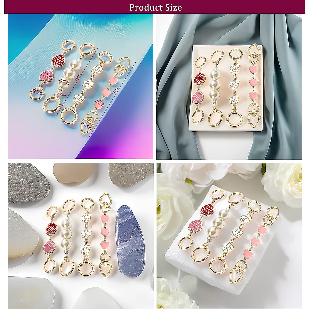 AGEN KGEN Women Purse Strap Extender Purse Chain Bag Extender Purse Chain Strap Replacement Chain Handbags Bag Exquisite Extension Chains for DIY Handbag Purse Shoulder Bag (Beautiful 4 PCS Set)