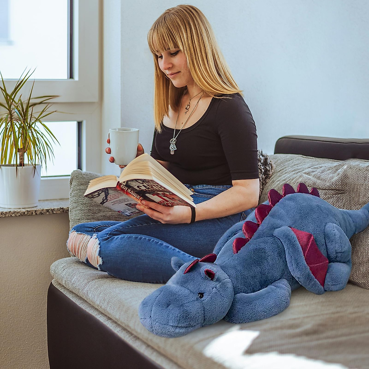 Pterosaur Stuffed Animal with Wings - Cute Soft Dinosaurs Plush Toys Little Flying Dragon Plushies Pillow Doll Christmas Birthday Gifts for Kids Boys Girls (Blue,27.55inch/70cm)