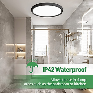 12 Inch LED Flush Mount Ceiling Light 6PK, 24W, 2520LM, 3000K/4000K/6000K CCT Selectable, Round Flat Panel Light Low Profile Ceiling Light Fitures for Hallway, Kitchen, Bedroom, Laundry Room, Black