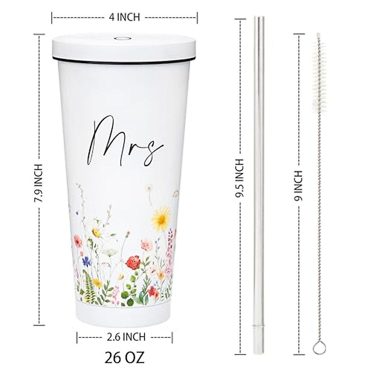 Crisky Wildflower Mrs Gifs Bride Cup for Wedding Engagement Bridal Shower Stainless Insulated Tumbler with Lid & Box 26 OZ