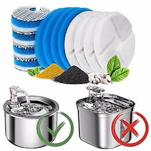 Homtyler Stainless Steel Cat Water Fountain Filters 6 Pack Cat Fountain Filter Replacement, 3 Triple Filtration System, Activated Carbon Filters for 67oz/2L Automatic Pet Fountain Filter