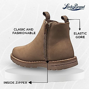 Lucky Brand Chelsea Boots for Girls - Outdoor Side Zipper Comfortable Girls Ankle Boots - Stylish Little Girl Boots with Anti-Slip Outsole in Taupe Size 13 Little Kid