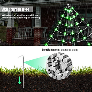 Outdoor Solar Powered Halloween Decorations Spider Web Lights, 14.8 x 16.4 FT Triangular White Spider Web with 135 LED Green Lights, Large Size Solar Halloween Decor