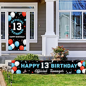 HTDZZI 13th Birthday Backdrop Banner Decorations Kit, Happy 13th Birthday Decoration for Boys Girls, Official Teenager 13 Year Old Birthday Party Door Yard Sign Photo Props Supplies, Fabric, Blue