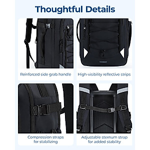 BAGSMART Carry On Travel Backpack, 17.3 Inch Large Travel backpack Carry On Flight Approved, Anti-theft Personal Item Backpack Travel Bag With Shoe Bag, 30L Water Resistant Casual Daypack, Black