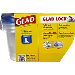 Glad GladWare Tall Entrée Food Storage Containers | Large Square Containers for Food Hold up to 42 Ounces of Food, 3 Count | Strong and Sturdy Large Food Storage Holders