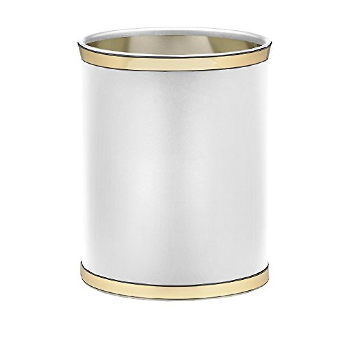 Kraftware 50274 Sophisticates W/Polished 14" Oval Waste Basket Wastebasket, White with Brass