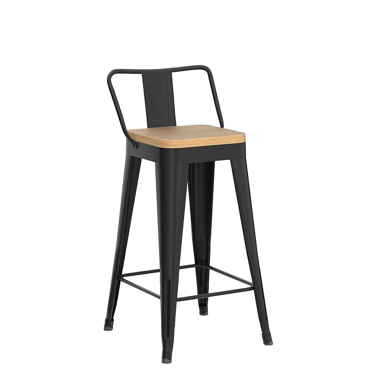 WENTMENT Metal Bar Stools Set of 4 Counter Height Bar Stools Barstools with Removable Back 24" Kitchen Bar Stools with Wooden Seat, Black