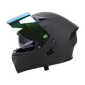 OUMURS DOT Modular Motorcycle Full Face Helmet Flip-Up Dual Visor, Lightweight & DOT Approved, Matte Black