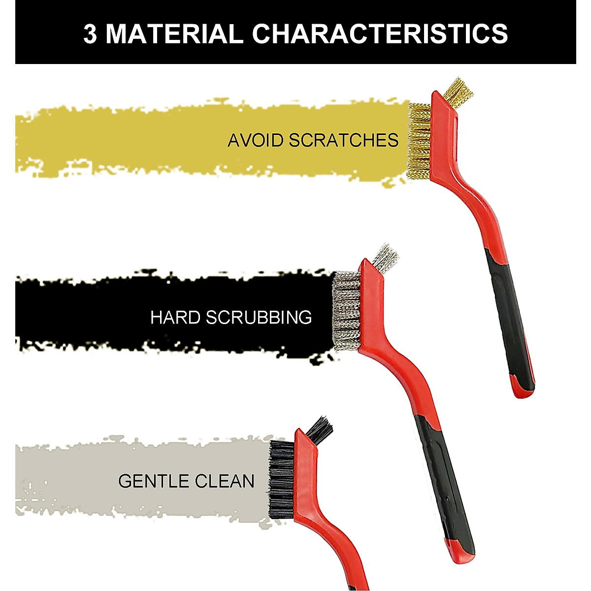 Rust Remover Brass Brush, 3 Pack Small Wire Brush Brass Wire Brush, Brass Brushes for Cleaning, Brass Brush Tool Rust Remover for Metal (Brass Steel Nylon Red)