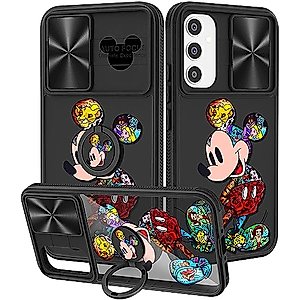 Joyleop (2in1 for Samsung A54 Phone Case Cartoon Cute for Girls Women Teen Kids Girly Phone Covers Fun Unique Pattern Design with Slide Camera Cover+Ring Holder for Samsung Galaxy A54 5G 6.4", Black