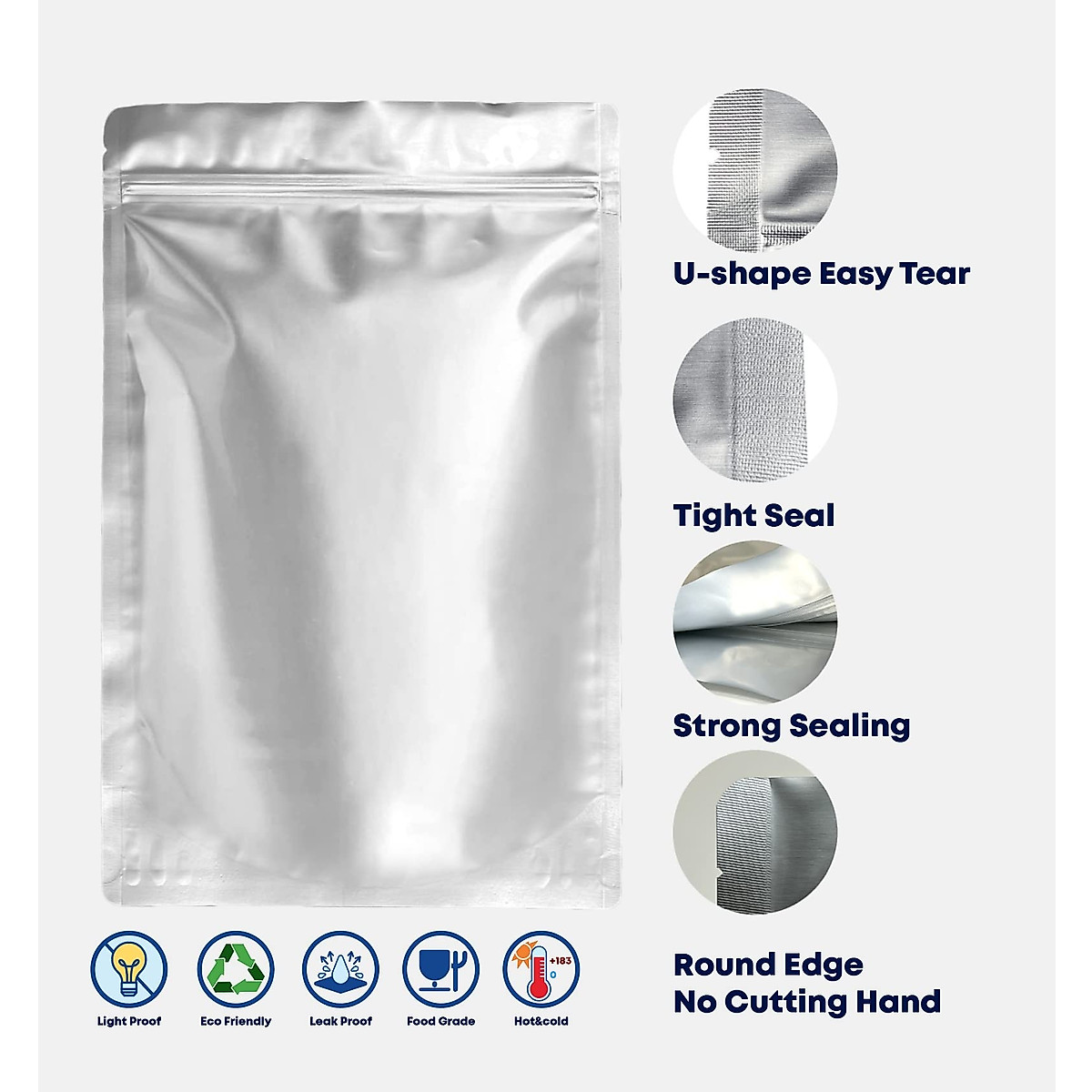 100 Mylar Bags For Food Storage - 10 mil 1 Gallon (25pc), 8 mil 1 Quart (35pc, 6 mil 1/2 Pint (40pc, Stand Up Resealable Mylar Bags With Oxygen Absorbers 300CC Packing Ziplock Sealable Milar Myler Bag