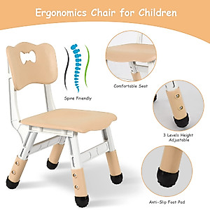 Arlopu Kids Study Table and Chair Set, Height Adjustable Children Desk and 4 Chairs Set, Toddler Multi-Activity Table Set for Reading, Drawing, Eating, Max Load 220lbs Boys Girls Gift (Beige)