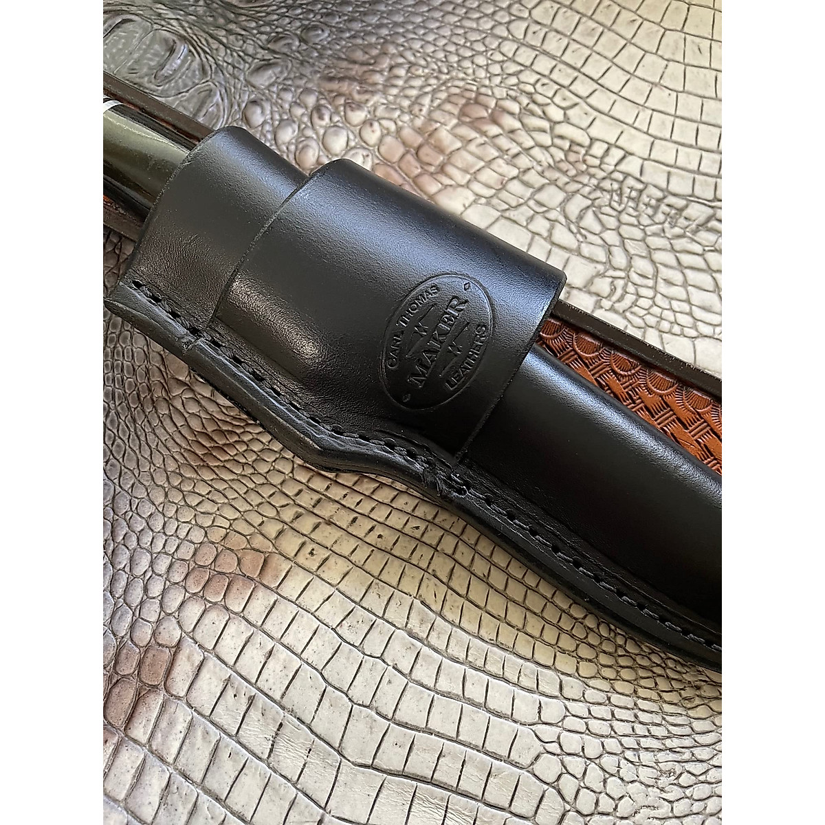 Carl Thomas Leathers Custom Cross Draw Knife Sheath Fits Buck 105 Knife, Fixed Blade Knife Holder, Black