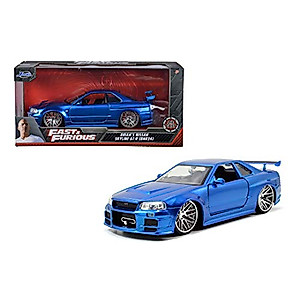 Jada Toys Fast & Furious 1:24 Brian's 2002 Nissan Skyline GT-R R34 a Die-cast Car, Toys for Kids and Adults, Blue (97173)