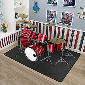 IBVIVIC 4Ft x 5.2Ft Drum Pad Drum Mat Drum Carpet, Tightly Woven Fabric with Non-Slip Grip Bottom, Roll of 21.2 Square Feet, Black