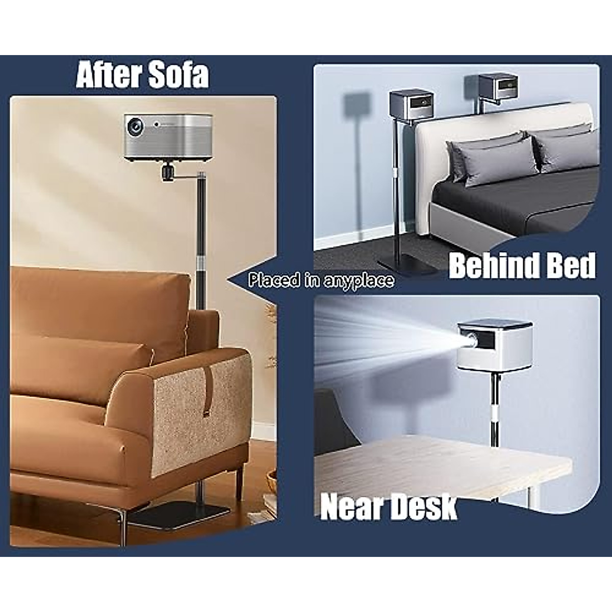 Projector Stand, Projector Floor Stand Mount Adjustable Height 16-50 Inch (Include Ball Head) Universal Projector Stand Behind Sofa Bed 360° Rotation Compatible with XGIMI AuKing Anker and Other