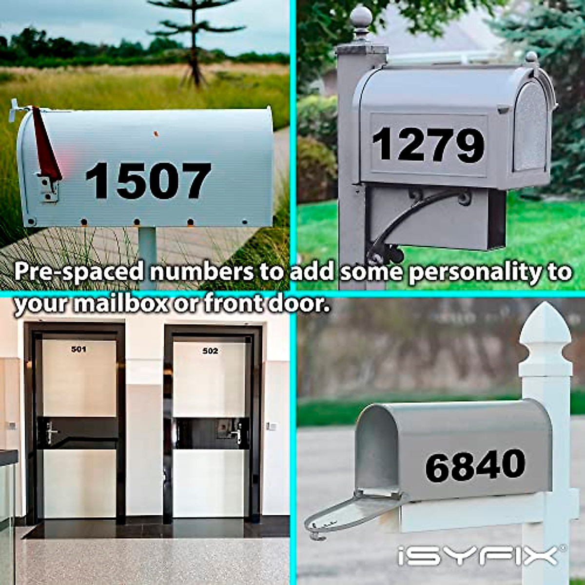 iSYFIX Black Vinyl Numbers Stickers - 4 Inch Self Adhesive (2 Sets) - Premium Decal Die Cut and Pre-Spaced for Mailbox, Signs, Window, Door, Cars, Trucks, Home, Business, Address Number, Indoor or Outdoor
