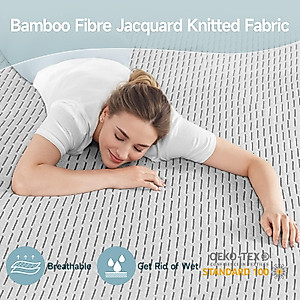 4 Inch Gel Bamboo Charcoal Memory Foam Mattress Topper with Removable Soft Cover, Queen Size, Dual Layer Foam Bed Topper for Back Pain, Pressure Relief, Soft Firmness - CertiPUR-US Certified