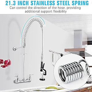 Spray Valve with 45" Flexible Stainless Steel Hose & Pre-Rinse Overhead Spring, Commercial Faucet Flexible Hose with Spray Head Replacement Kit for Commercial Restaurant Industrial Kitchen Sink Faucet