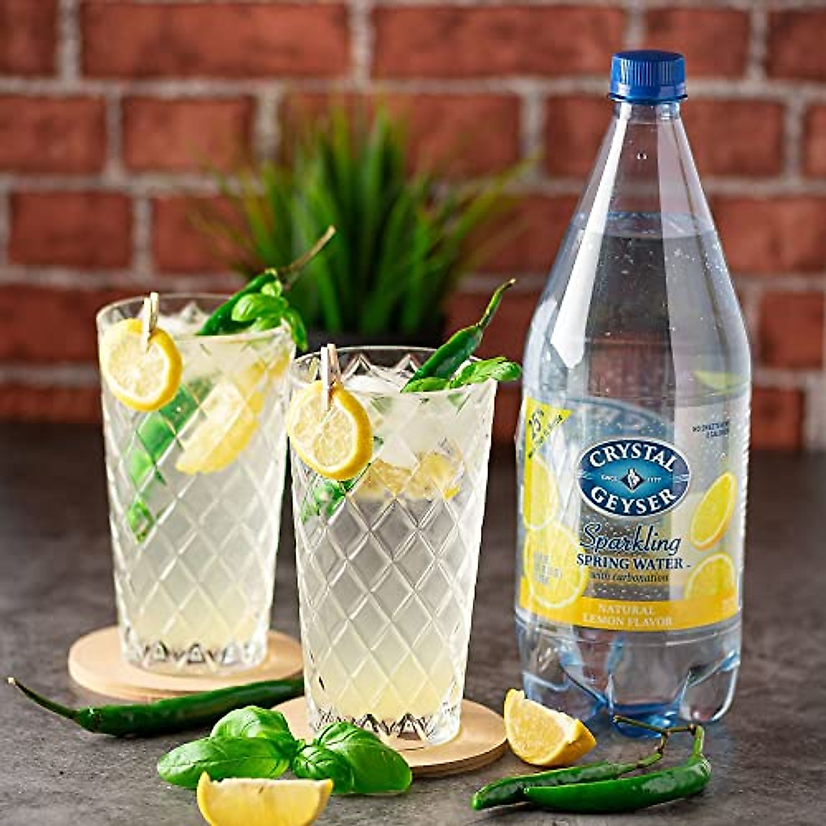 Crystal Geyser Lemon Sparkling Spring Water PET Plastic Bottles, BPA Free, No Artificial Ingredients or Sweeteners, 42.3 Fl Oz, 12 Pack