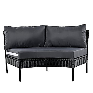 LOUHME 3-Piece Curved Outdoor Conversation Set, All Weather Semicircle Sectional Sofa with Metal Frame and Cushions, Outdoor Half-Moon Patio Furniture Set for Patio Deck Garden, Gray