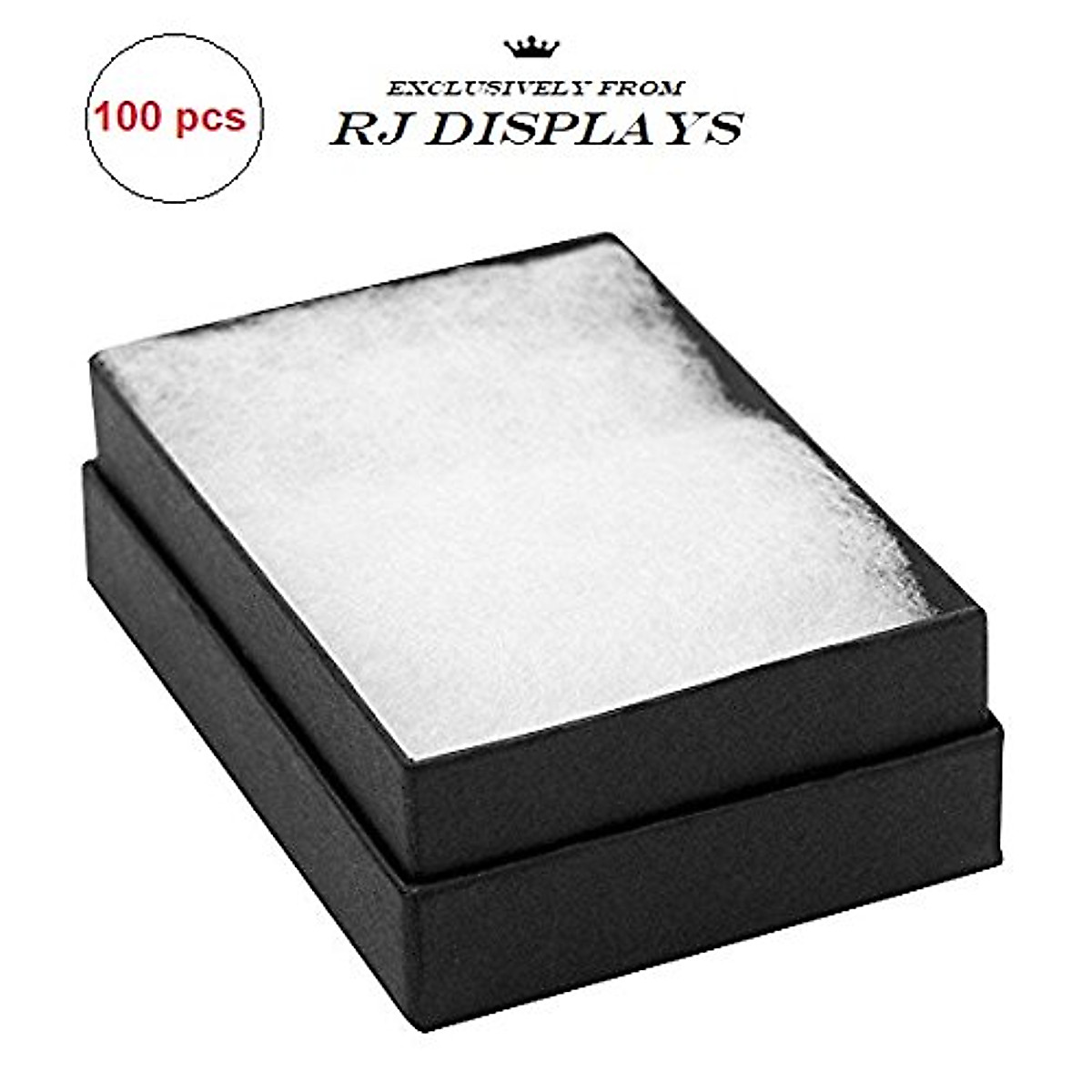 100 Pack Black Matte Color Cotton Filled Cardboard Jewelry Boxes 3.25 x 2.25 x 1 Inches (100) #32 By RJ Displays