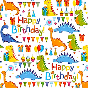 Buperor Happy Birthday Dinosaur Wrapping Paper,10 Sheets Pre-cut Funny Wrap for Girls Boys Kids Holiday Party Festival Anniversary, 19.7 X 27.6 Inch， Folded Package, Not rolled