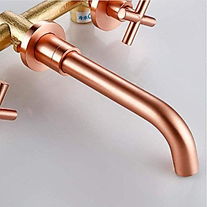 ShiSyan Y-LKUN Faucet Modern Brushed Rose Gold Brass Double Cross Handle Bath Wall Mounted 3 Hole Water Bathroom Home Sink Faucet Hot Cold Tap in-Wall