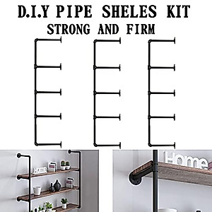 HITOMEN Industrial Iron Pipe Shelves Shelf Brackets Black Vintage Retro Shelving Wall Mounted DIY Open Bookshelf Rustic Farmhouse Pantry Kitchen Storage (3Pcs 5 Tier, 56" Tall 12" Deep, Hardware Only)