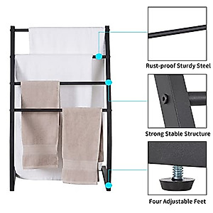 Honiter Towel Racks for Bathroom, 4 Tier Free Standing Towel Rack, Black Metal Towel Holder Stand for Blanket Rack, Bathroom Accessories Organizer for Bath Storage & Hand Towels, Next to Tub or Shower