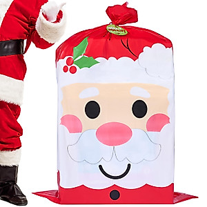JOYIN Jumbo Christmas Santa Gift Bag Plastic Xmas Gift Wrapping Bag 56”x36” for Gift Giving, Holiday Presents, Giant Gifts Decorations, Festive Surprises