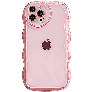 Qokey for iPhone 12 Pro Max Case(2020 6.7"),Cute Clear Love Case,with Love-Heart Camera Frame Wavy Edge Transparent Full Protection Soft TPU Shockproof Phone Case Cover for Women Girls Pink