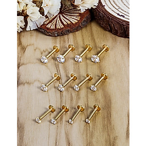 Vsnnsns 16G Lip Rings Stainless Steel Labret Jewelry Monroe Lip Rings Nail Cartilage Tragus Helix Earrings Studs Piercing Jewelry Medusa Piercing Jewelry for Women Men 16 Gauge Earrings 8mm Gold