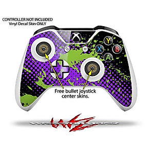 WraptorSkinz Decal Vinyl Skin Wrap Compatible with Xbox One S Console and Controllers - Halftone Splatter Green Purple