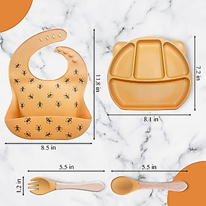 StarTotz Baby feeding set | Suction plates for baby, Plate and utensils set for baby, Baby led weaning supplies, Baby plates with suction, Silicone bib, Silicone plates for baby, Mustard (YBFS1)